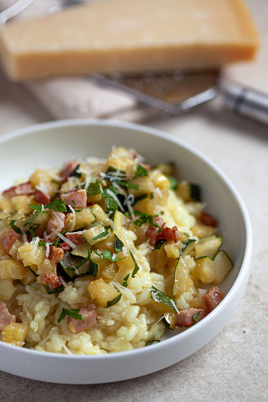 RISOTTO MET COURGETTE & SPEKJES.