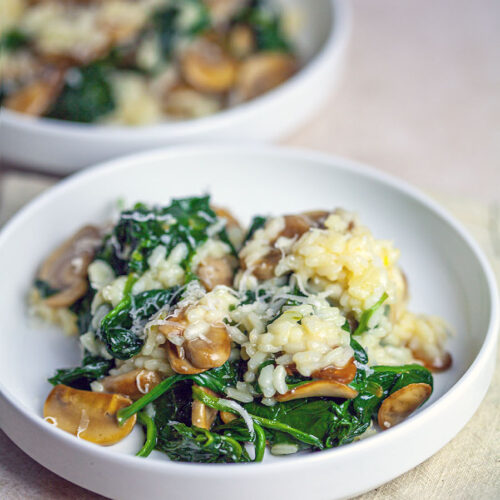 Risotto met champignons & spinazie.